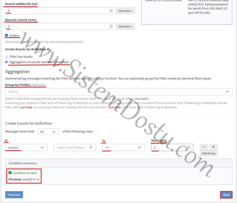 Graylog Event Definitions Ayarlamaları - Sistem ve Network Dünyasına Hoşgeldiniz.